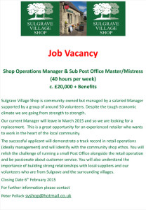 Shop Manager Job Advert A4a « Sulgrave Village Website